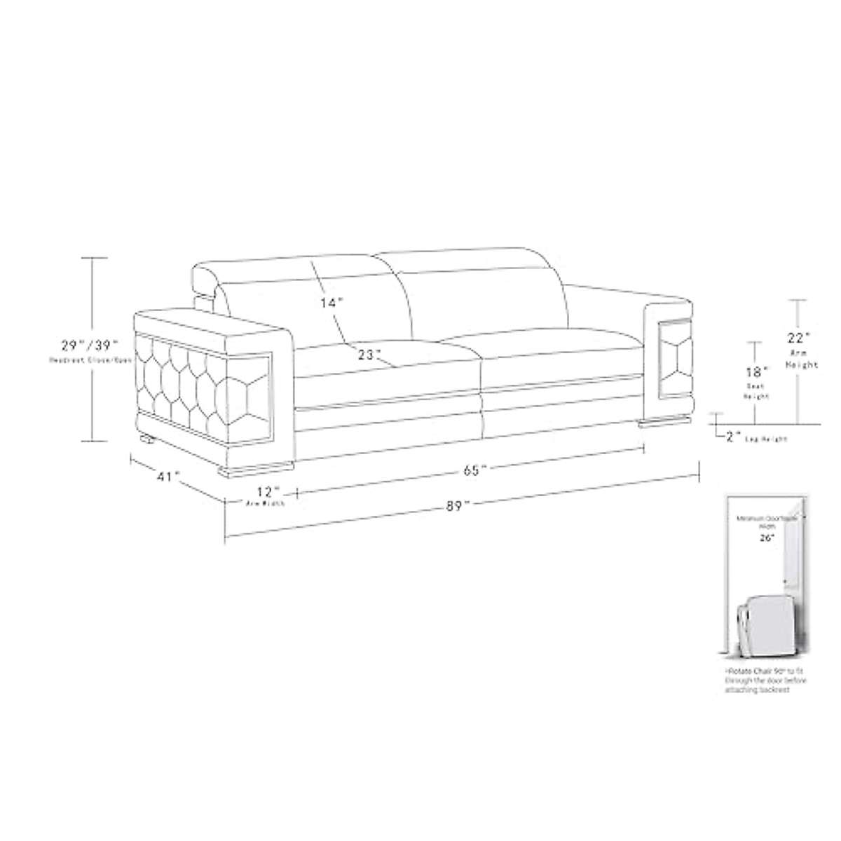 Blackjack Furniture Soren 3 Piece Leather Upholstered Adjustable Headrests, Solid Brazilian Wood Frame and High Density Foam Cushioning, Sofa and Loveseat, White