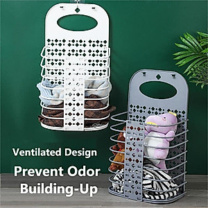 Matata Collapsible Foldable Laundry Basket with Handles Hanging Bathroom Dorm Apartment 2 Pack (white+grey)