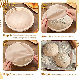 5 Pieces 8.5 Inch Banneton Bread Proofing Basket Round Sourdough Proofing Basket Banneton Basket Dough Proofing Bowl with Liners and Scatters for Home Making Bread Bakers Baking