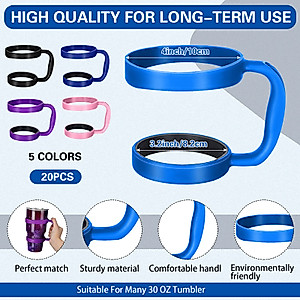 Irenare 20 Pack Tumbler Handle Nonslip Tumbler fit for 30oz Portable Cup Compatible with RTIC, SUNWILL, Tervis Travel Tumbler Coffee Mug, 5 Colors