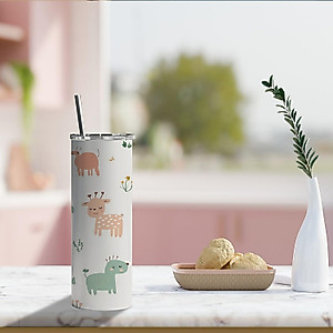 Tumbler with Lid and Straw Cute Cartoon Animal Giraffe Thermos Coffee Travel Mug Cute Cups 20 oz Insulated Tumbler for Daily Holiday Decor Gift Coffee Cup