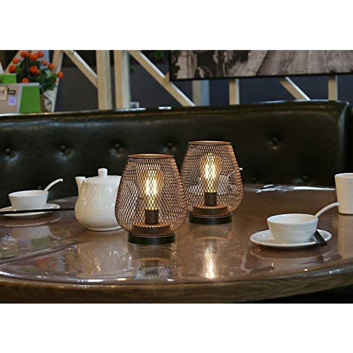 JHY DESIGN Set of 2 Metal Cage LED Lantern Battery Powered Cordless Accent Light with LED Great for Weddings Parties Patio Events for Indoors Outdoors