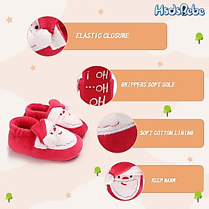 HsdsBebe Baby Boys Girls Christmas Red Shoes Cotton Infant Soft Sole Anti-Slip Christmas Slippers Moccasins Toddler Stay on House Crib Shoes