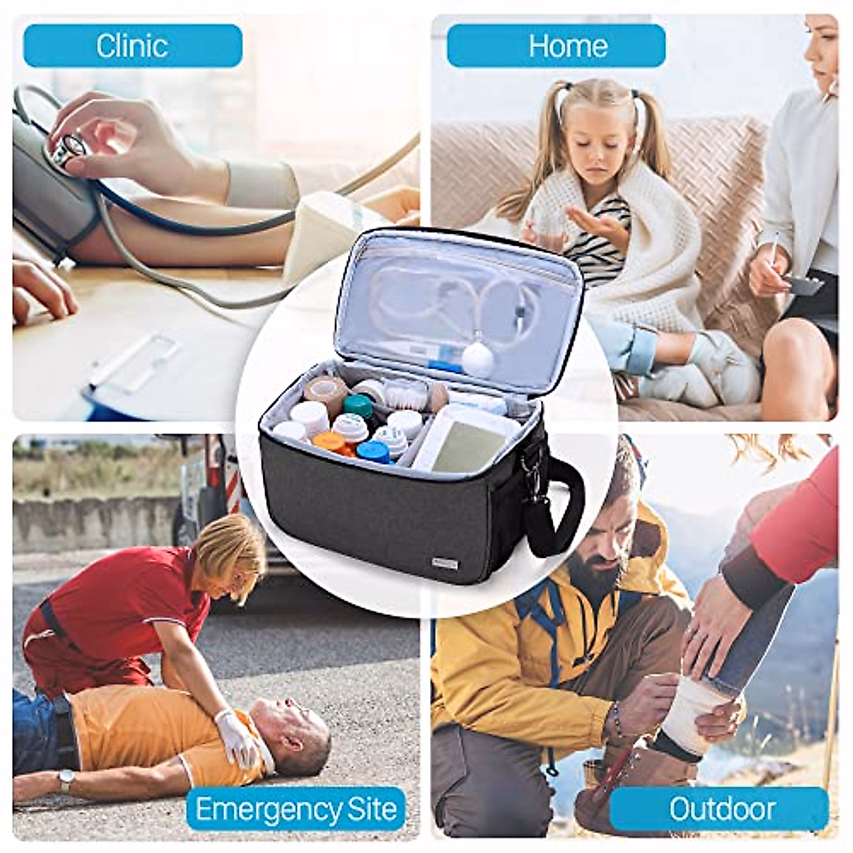 Yarwo Medicine Organizer for Pill Bottle and First Aid Kits, Small Medicine Storage Bag Empty for Emergency Medical Supplies, Ideal for Family, Office, Car, Travel, Outdoor, Camping, Hiking, Black