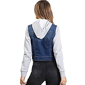Wax Jeans Women's Juniors Hoodie Denim Jacket, Medium, Light Denim