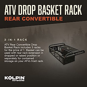 Kolpin 53350 ATV Rear Drop Rack Basket Convertible 3-in-1, Black, 43" l x 31" w x 10" h
