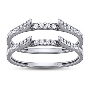 SAVEARTH DIAMONDS 1/2 ctw Round Lab Created Moissanite Diamond Cathedral Enhancer Ring Guard 14K White Gold Over Sterling Silver For Womens (0.50 Ctw)-6.5