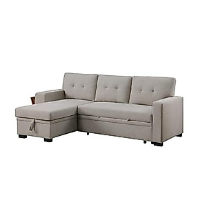 Devion Furniture 92" W Modern L-Shaped Polyester Fabric Upholstered Reversible Side Compartment Sleeper Sectional Sofa Bed with Chaise in Light Gray Finish