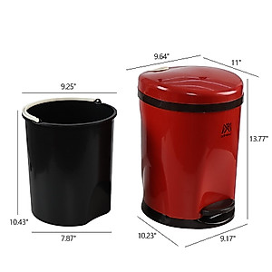 Readsky 2.6 Gallon Plastic Step-On Trash Can, Round Trash Can with Inner Bucket, Red