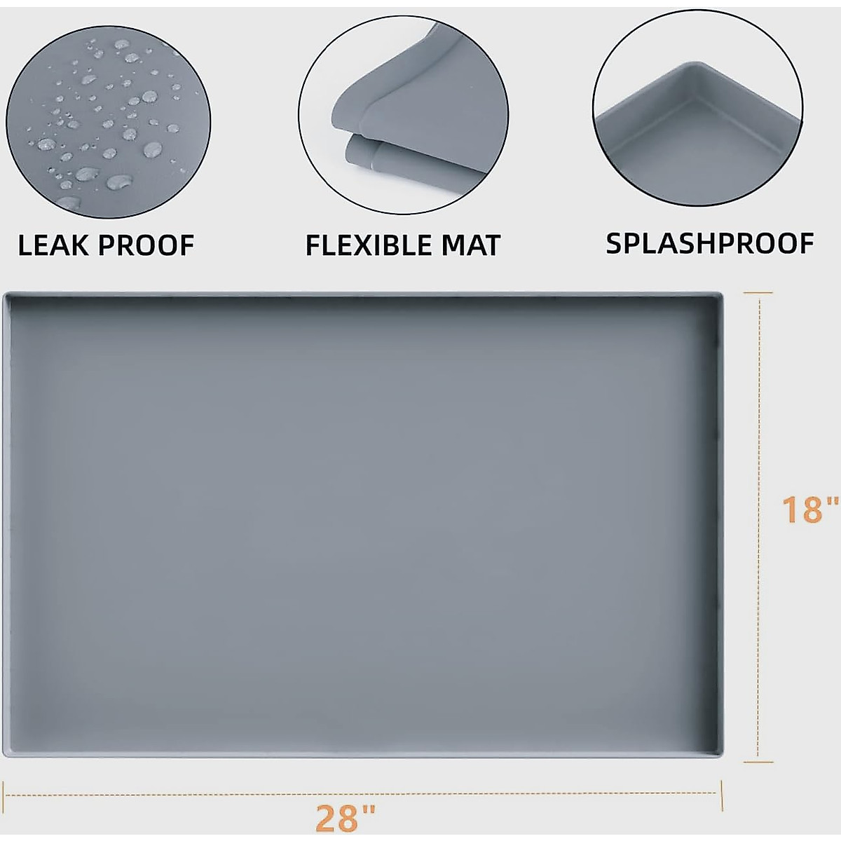 Dog Food Mat - Silicone Dog Mat for Food and Water - 28" x 18" Large Pet Feeding Mats - Waterproof Dog Cat Bowl Mat with High Edges to Prevent Water Food Spills