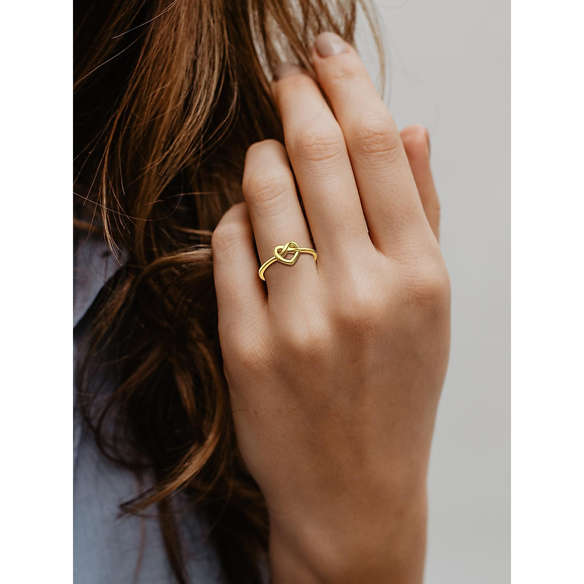 ChicSilver Gold Ring for Women Simple Gold Plated Sterling Silver Love Knot Ring Knot Heart Gifts for Mom Jewelry - Size 6