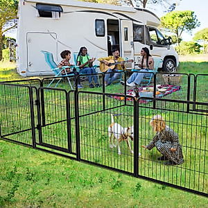 Kfvigoho Dog Playpen Outdoor Extra Wide 12 Panels Heavy Duty Dog Fence 32" Height Anti-Rust with Doors Portable for RV Camping Yard, Total 32FT, 79 Sq.ft, Snowy Black