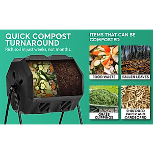 TerraTurner Tumbling Composter, Stainless Steel Center Tube, Dual Batch, 43 Gallon