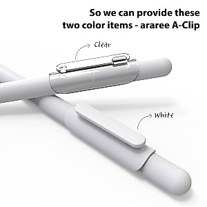 araree A-Clip Pencil Clip Pencil Holder Compatible with Apple Pencil 1st Generation/ 2nd Generation Hard Material Sturdy Clip for Apple Pencil, Apple Pencil Pocket Clip 2pcs - Clear/White