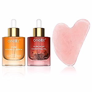 Gua Sha Massage Tools & Rose Oil & Vitamin C Serum in One Set for Facial Massage, Face Oil and Serum Gua Sha Pack, Anti Age Wrinkle and Dark Spot Face Skin Care Sets & Kits for Women