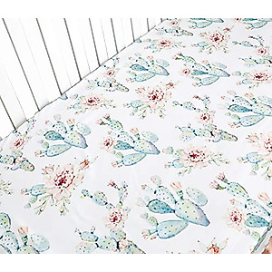 Sahaler Succulents Baby Crib Sheets for Boy Girl, Watercolor Cactus Fitted Crib Bed Mattress Sheets, Boho Baby Gift, Nursery Bedding fits Standard Crib Mattress 28x52 (Watercolor Cactus)