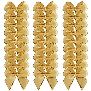 Micomon 50pcs 1.2-Inch Mini Ribbon Bows for Crafts Small Gold Edge Yellow Ribbon Bows Christmas Decoration Embalishement(Yellow)