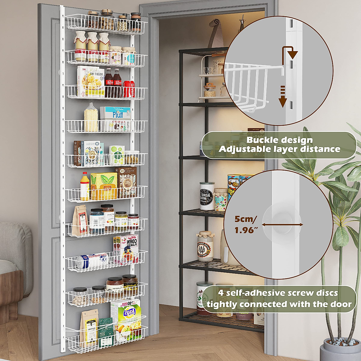 COVAODQ 10-Tier Pantry Door Organization and Storage Over the Door Pantry Organizer Metal Hanging Kitchen Spice Rack Can Organizer,Black