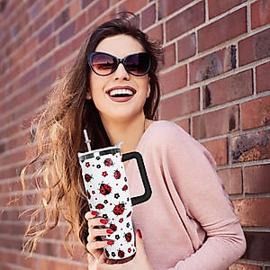 wmvhdiw 30 Oz Ladybug Tumbler With Handle,Ladybug Coffee Travel Mug Cup Water Bottle,Ladybug Decor,Ladybug Gifts for Women