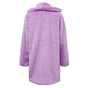 MOKINGTOP Winter Coat,Women’s Faux Fur Coat Winter Warm Coats Furry Fuzzy Outerwear Hidden Button Soild Label Luxury Long Jacket for Party Purple Coats For Women