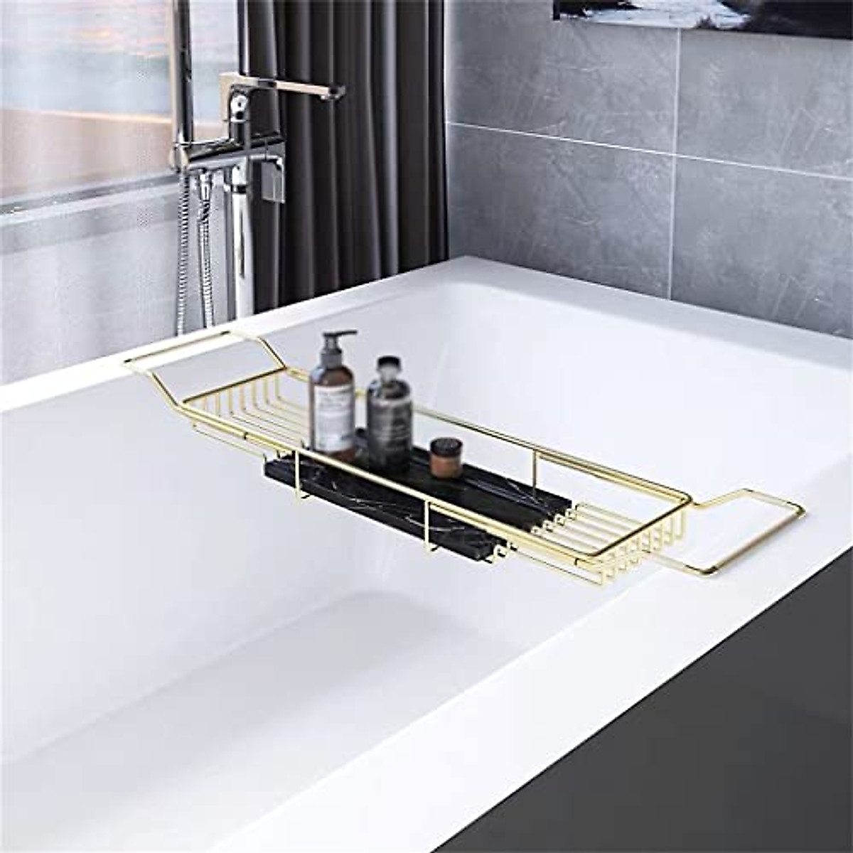 JAHH Retractable Shelf Stainless Steel Bathtub Storage Rack Bathroom Bathtub Tray Kitchen Bathroom Organizer (Color : E)