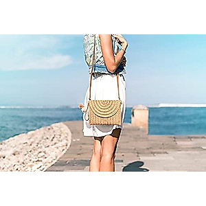 QRZEK Straw Crossbody Bag Straw Shoulder Bag Casual Beach Straw Handmade Bag for Women