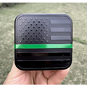 eVerHITCH American Flag Hitch Cover Plug (Fits 2" Receiver, Black with Green Line)