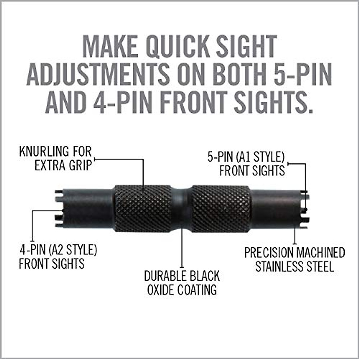 Real Avid Front Sight Adjuster: universal tool for adjusting A1 and A2 Type Front Sights (4-prong and 5-prong BUIS), Black/Tan