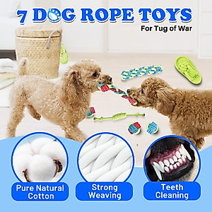 22 Pack Dog Chew Toys for Puppy Small & Medium Breed Dogs with Rope Toys & Dog Toy Basket, Treat Balls, Flamingo Plush Squeaky Toys, Puppy Teething Toys, Promote Dog Dental Health, Exercise & Bonding