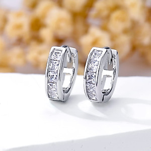 Huggie Earrings Sterling Silver Cubic Zirconia 15mm Hypoallergenic Hoop Earrings for Men Women