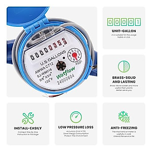 Watflow DN20 3/4" NPT Couplings Gallon Water Meter with Pulse Output, Cold Water Meter for Garden or Home,Single-Jet and Multi-Jet.