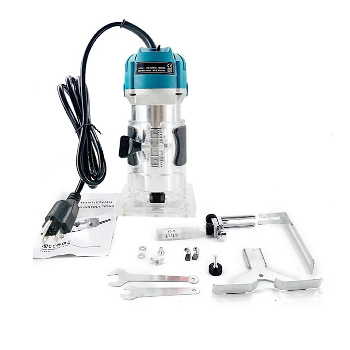 Cozyel 110V 800W Palm Router Electric Hand Trimer Wood Router 1/4" Collets Woodworking Tool Laminate Trimer, Blue