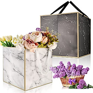 2 Pieces 11.8 Inch Extra Large Marble Paper Christmas Gift Bag with Handle Square Giant Marble Party Favor Bag XL Reusable Wedding Present Bag for Birthday Wedding Party Supplies (Black and White)