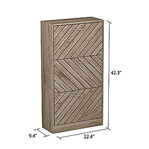 AIEGLE Shoe Storage Cabinet with 3 Flip Drawers for Entryway, Freestanding Shoe Rack Shoe Organiazer with Adjustable Shelf, Wood Color (22.4" W x 9.4" D x 42.3" H)
