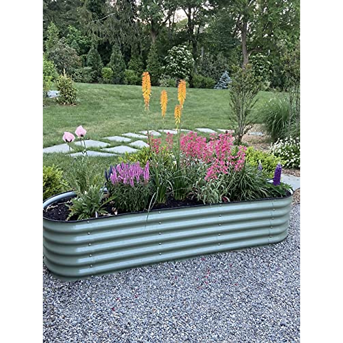 Vego garden Raised Garden Bed Kits, 17" Tall 6 in 1 Modular Metal Raised Planter Bed for Vegetables Flowers Patio Ground Planter Box-Olive Green