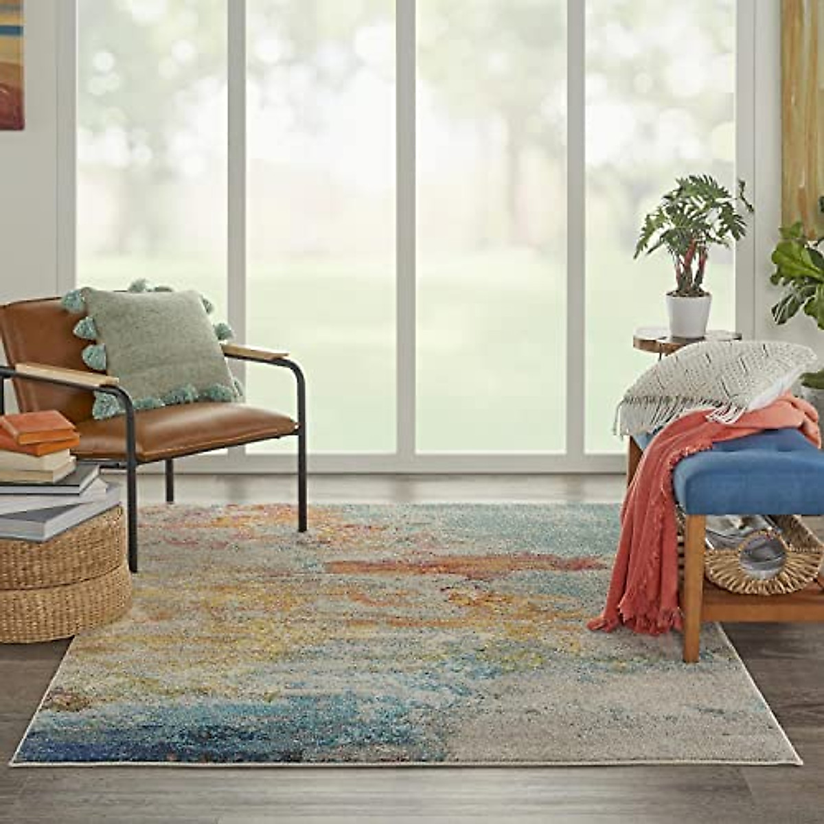 Nourison Celestial Modern Abstract Sealife 5'3" x 7'3" Area -Rug, Easy -Cleaning, Non Shedding, Bed Room, Living Room, Dining Room, Kitchen (5x7)