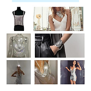 OQINGNA 45x40cm Sparkly Metal Mesh Fabric Chainmail Jewelry Metallic Cloth Sequined Craft Fabric Cuttable for Clothing Bag Making Party Shoes Decorations Accessories (Silver 45x40cm)