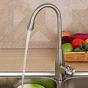 Kitchen Sink Faucet for Bar Farmhouse Commercial, Brushed Nickel Stainless Steel Kitchen Faucets, 360 Rotate Kitchen Mixer Faucet, Cold Hot Water Sink Mixer Taps (Color : Silver, Size : with Hose si