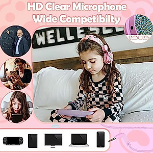 Joofooby Kids Unicorns Headphones with Mic for Travel/Car/Plane/School,Unicorns Gifts for Girls with Gifts Box,On/Over Ear HD Stereo with 95dB Volume Limited,Wired Headsets with Nylon Cable (Pink)