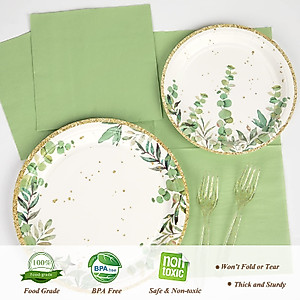 DECORLIFE Sage Green Paper Plates Serves 24, Baby Shower Plates and Napkins Set for Greenery Bridal Shower Birthday Party, Total 96PCS