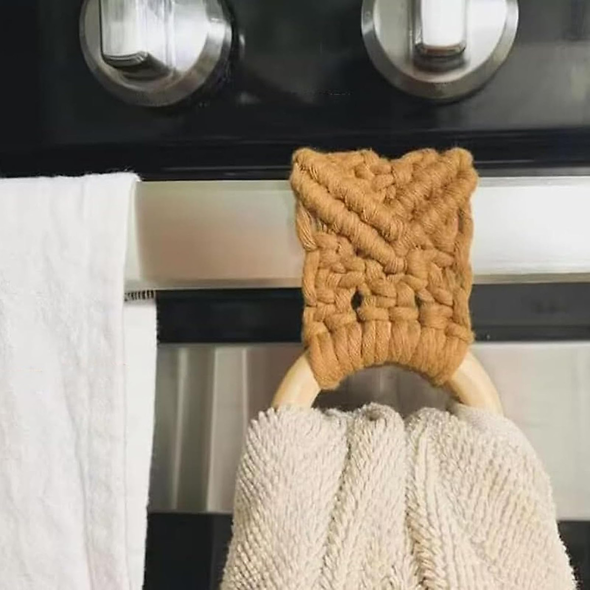 Macrame Towel Holder Ring, Macrame Kitchen Towel Holder, Crochet Towel Holder Rings, Hanging Dish Towel Holder, Macrame Knit Towel Holder for Kitchen Towels, Decorative Kitchen Accessory (Mix-2*2pcs)