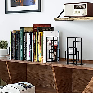 SRIWATANA Book Ends Heavy Duty, Decorative Black Bookends for Shelves, Window Lattice Design