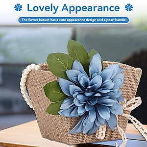 Rustic Flower Girl Basket, Vintage Burlap Flower Basket with Pearl Handle Jute Wedding Flower Girl Basket for Wedding Ceremony Bride Flower Girl Basket