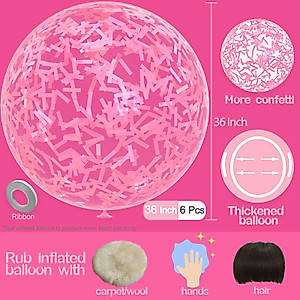 6 Pcs 36 Inch Pink Confetti Balloons, Giant Thickened Clear Balloons with Confetti Inside for Graduation Wedding Bridal Shower Party Baby Shower Gender Reveal Birthday Party Decoration Supplies -Paper