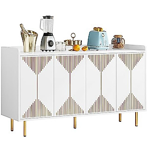 YITAHOME Sideboard Buffet, Modern Buffet Cabinet Storage Cabinet with Carved Design Doors 300 lbs Capacity for Hallway, Entryway, Kitchen or Living Room, White