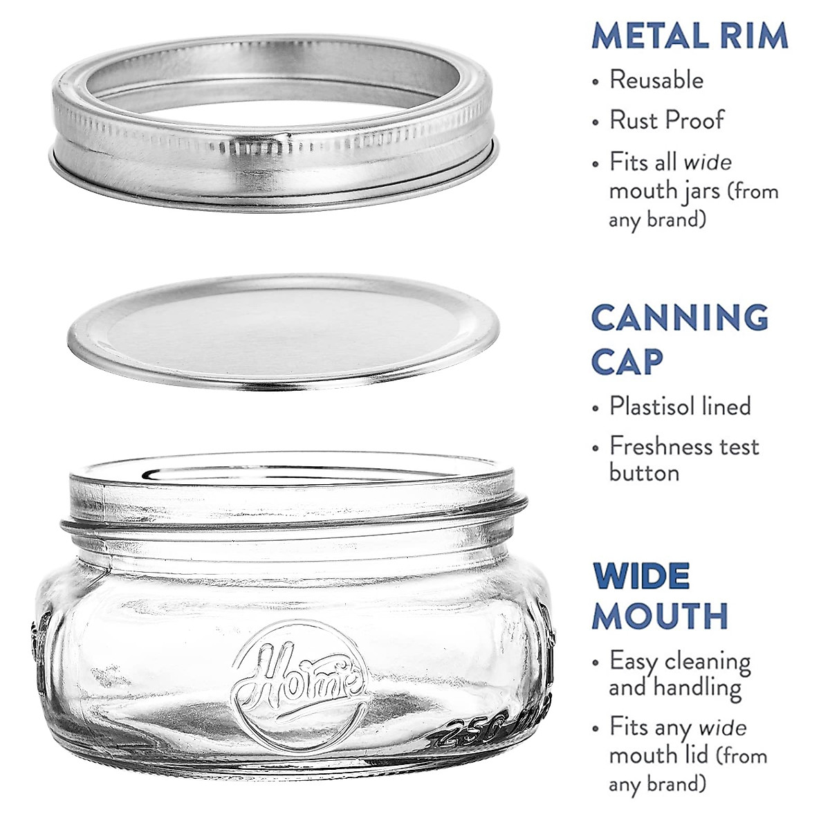 Tebery 24 Pack Home Glass Mason Jars with Silver Metal Airtight Lids and Bands, 8-Ounce Wide Mouth Glass Canning Jars for for Canning, Preserving, Meal Prep, Overnight Oats, Jam, Jelly