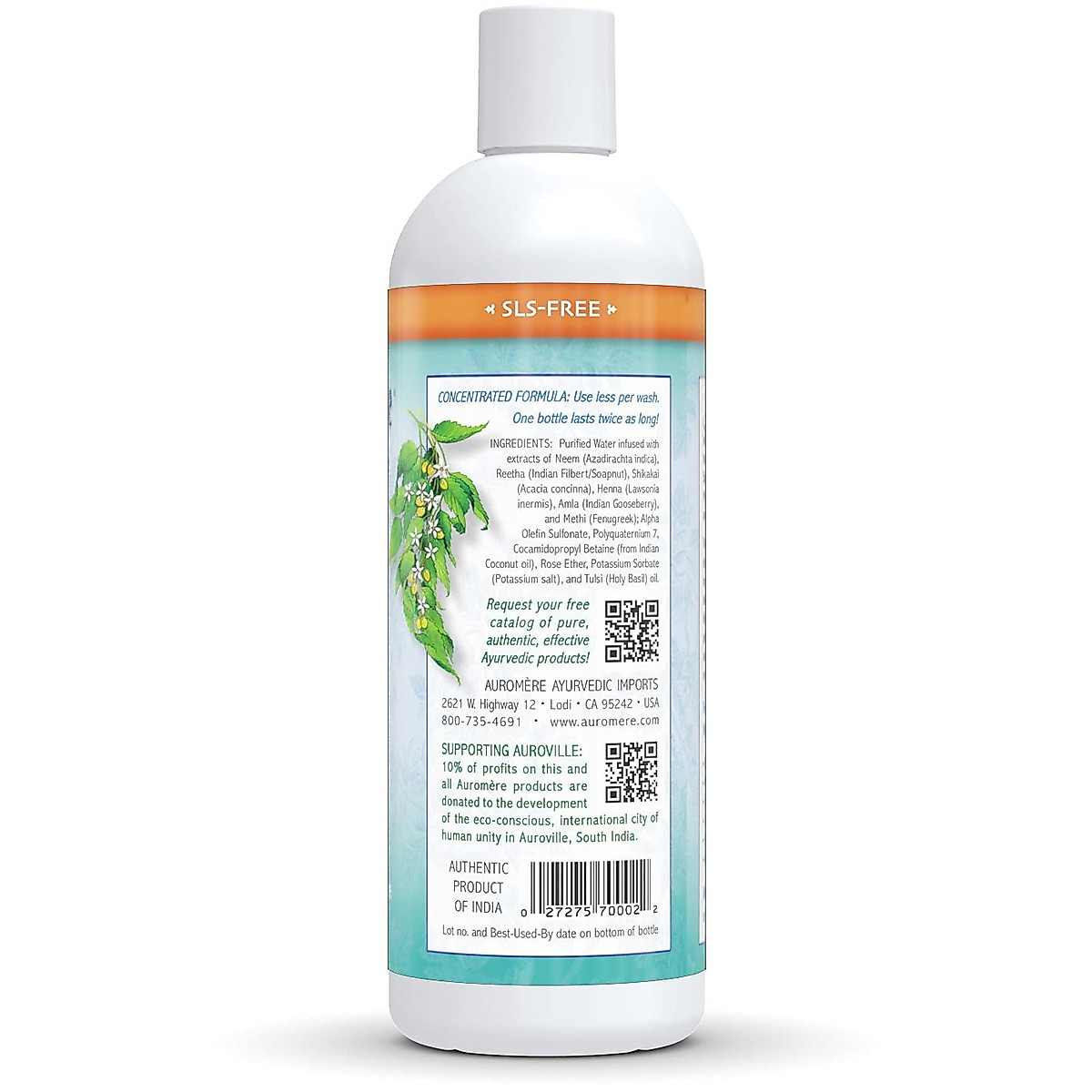 Auromere Ayurvedic Shampoo, Neem + 5 - Vegan, Cruelty Free, Non-GMO, Natural, Gluten Free, Sulfate Free, Paraben Free for Normal to Oily Hair (16 fl oz), 1 Pack