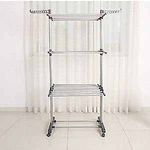 Kentaly Clothes Drying Rack, Large 3-Tier Rolling Folding Dryer Hanger Storage Collapsible Garment Rack Standing Rack with Foldable Wings and Casters for Indoor Outdoor