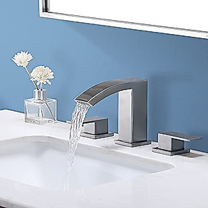 Friho Modern Widespread 3 Hole Waterfall Brushed Nickel Bathroom Faucet, Extra Large Rectangular Spout 8 inch Bathroom Vanity Sink Faucet with Pop Up Drain and Supply Lines