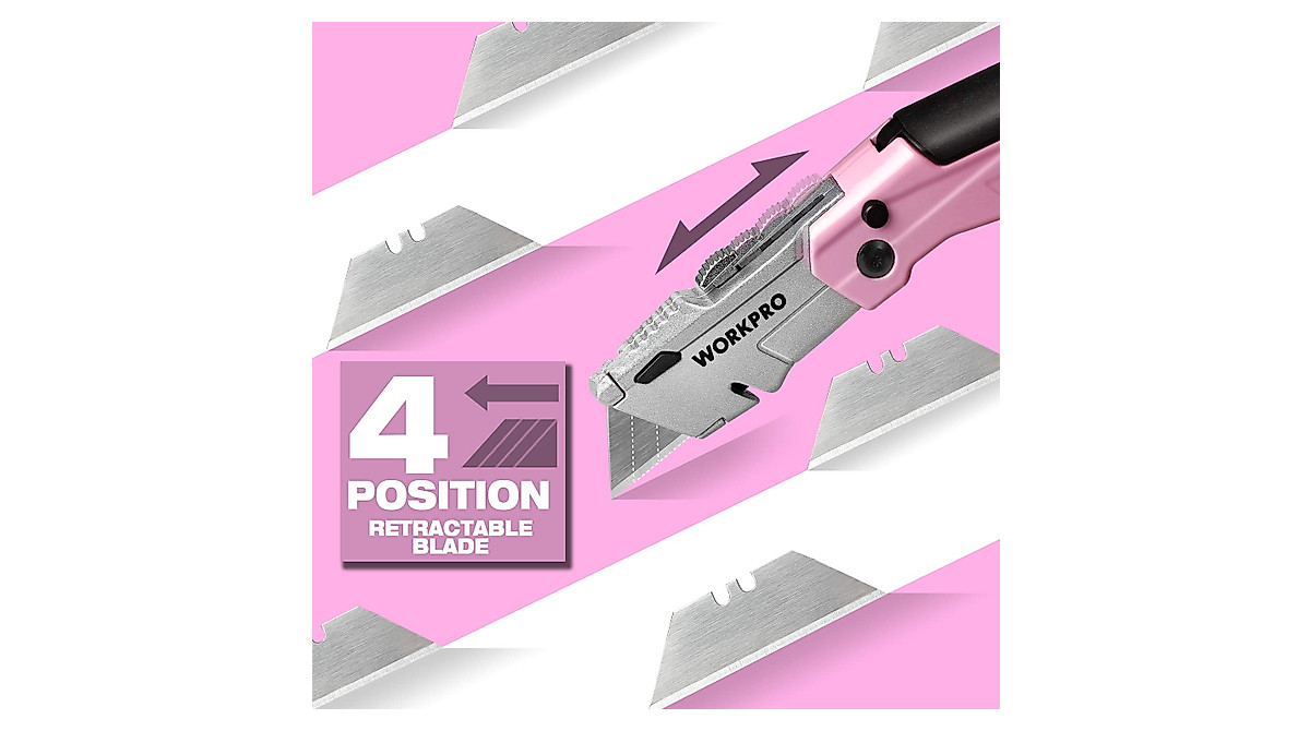 WORKPRO Pink Folding Utility Knife - Durable & Safe